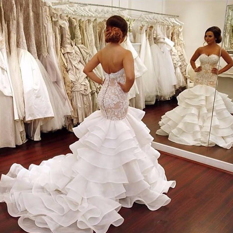 Luxury Mermaid Lace Wedding Dresses, Amazing Charming Ruffles Elegant ...